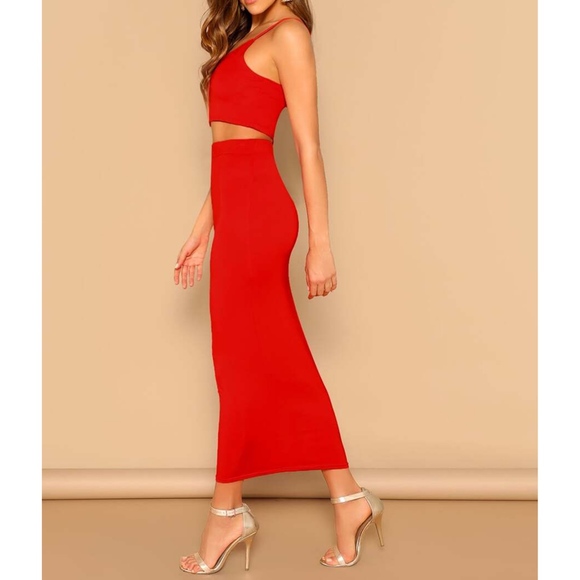 MBM Unlimited | Dresses | Red Two Piece Crop Top Bodycon Skirt Set ...